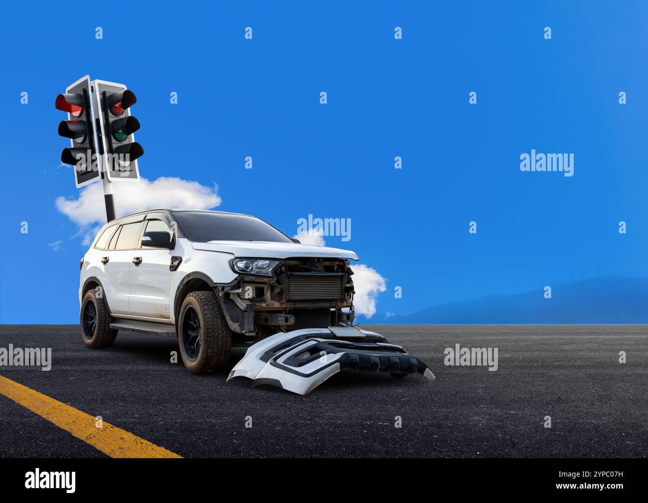 Scene of a multi-vehicle collision at a city intersection, featuring ...