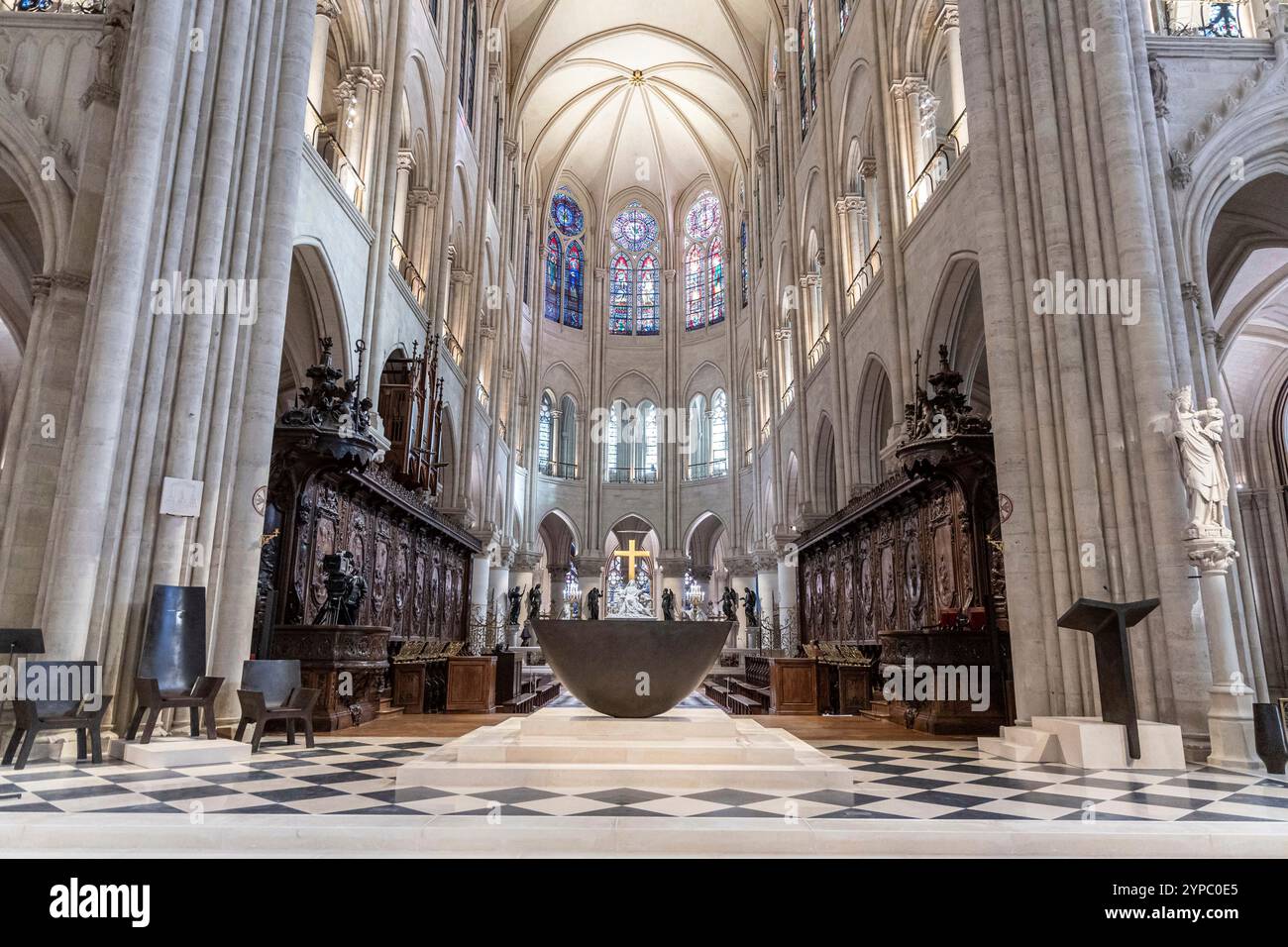Inside view of Notre-Dame de Paris cathedral as French President ...