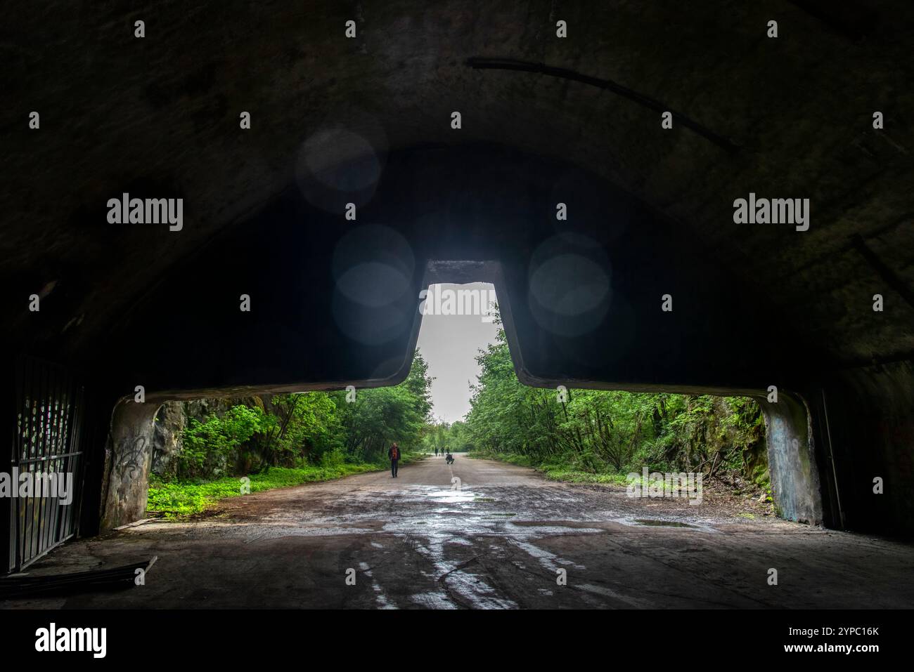 Ruins of underground airbase Zeljava, Bihac. Runway. Former military ...