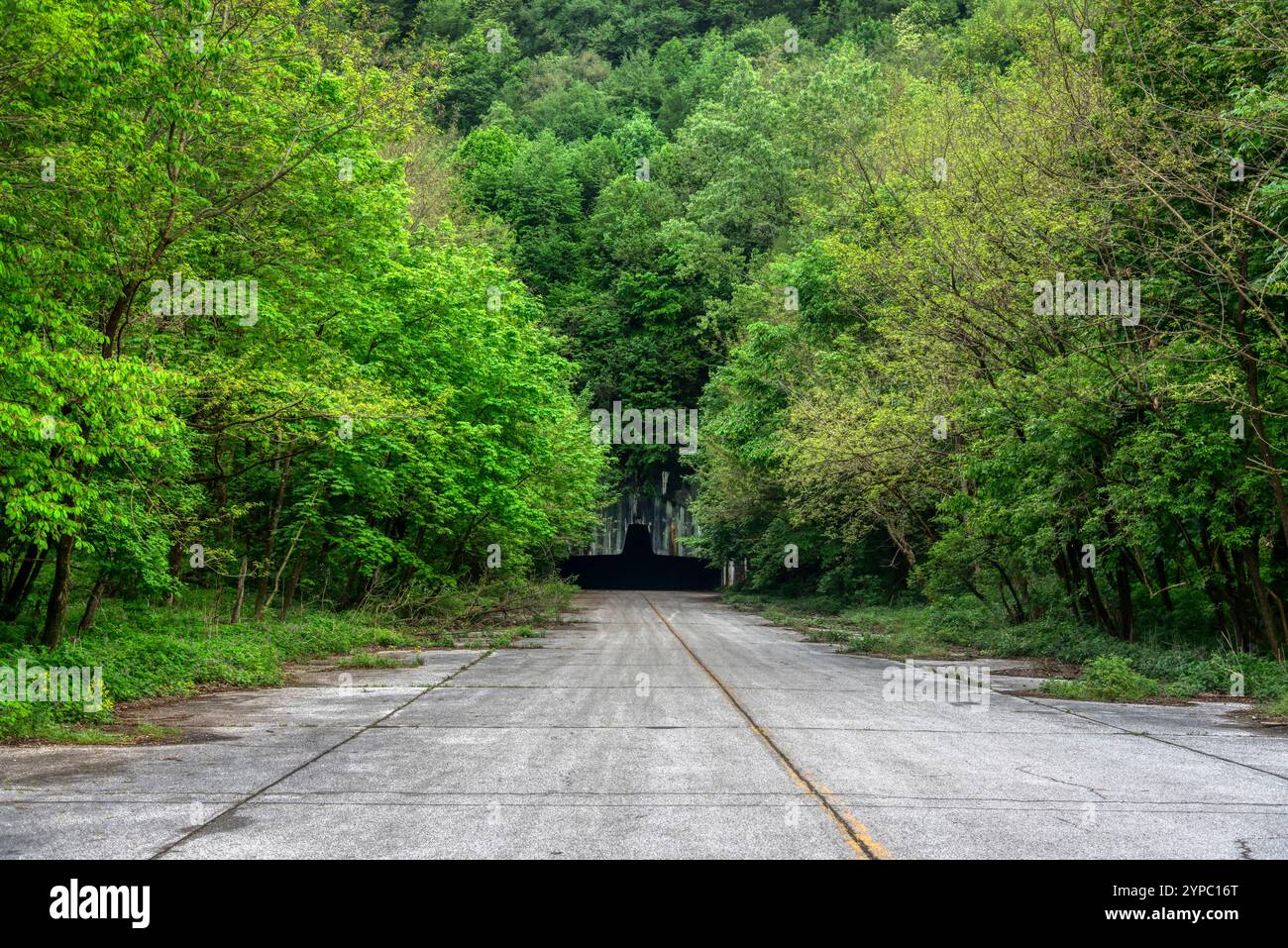 Ruins of underground airbase Zeljava, Bihac. Runway. Former military ...