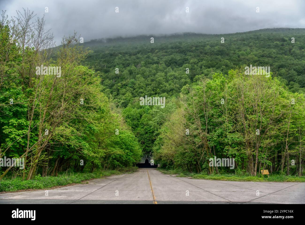 Ruins of underground airbase Zeljava, Bihac. Runway. Former military ...