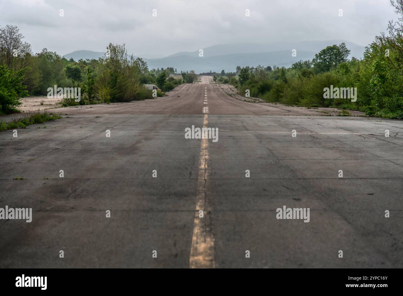 Ruins of underground airbase Zeljava, Bihac. Runway. Former military ...