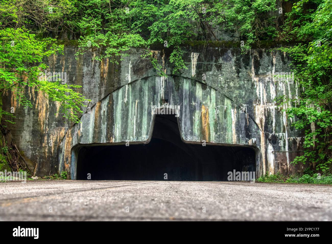 Ruins of underground airbase Zeljava, Bihac. Runway. Former military ...