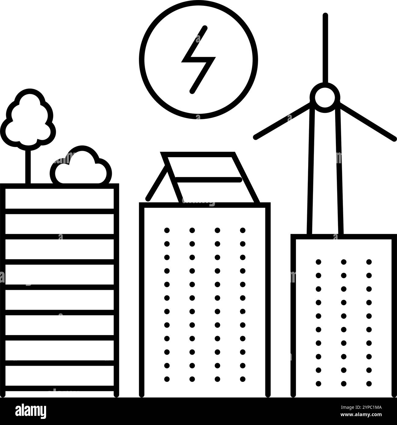 renewable energy integration green building line icon vector ...