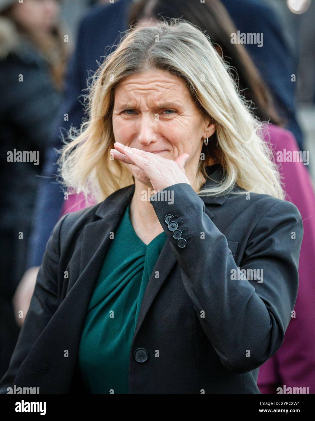 London, UK, 29th Nov 2024. Kim Leadbeater, MP, Labour, gets emotional ...