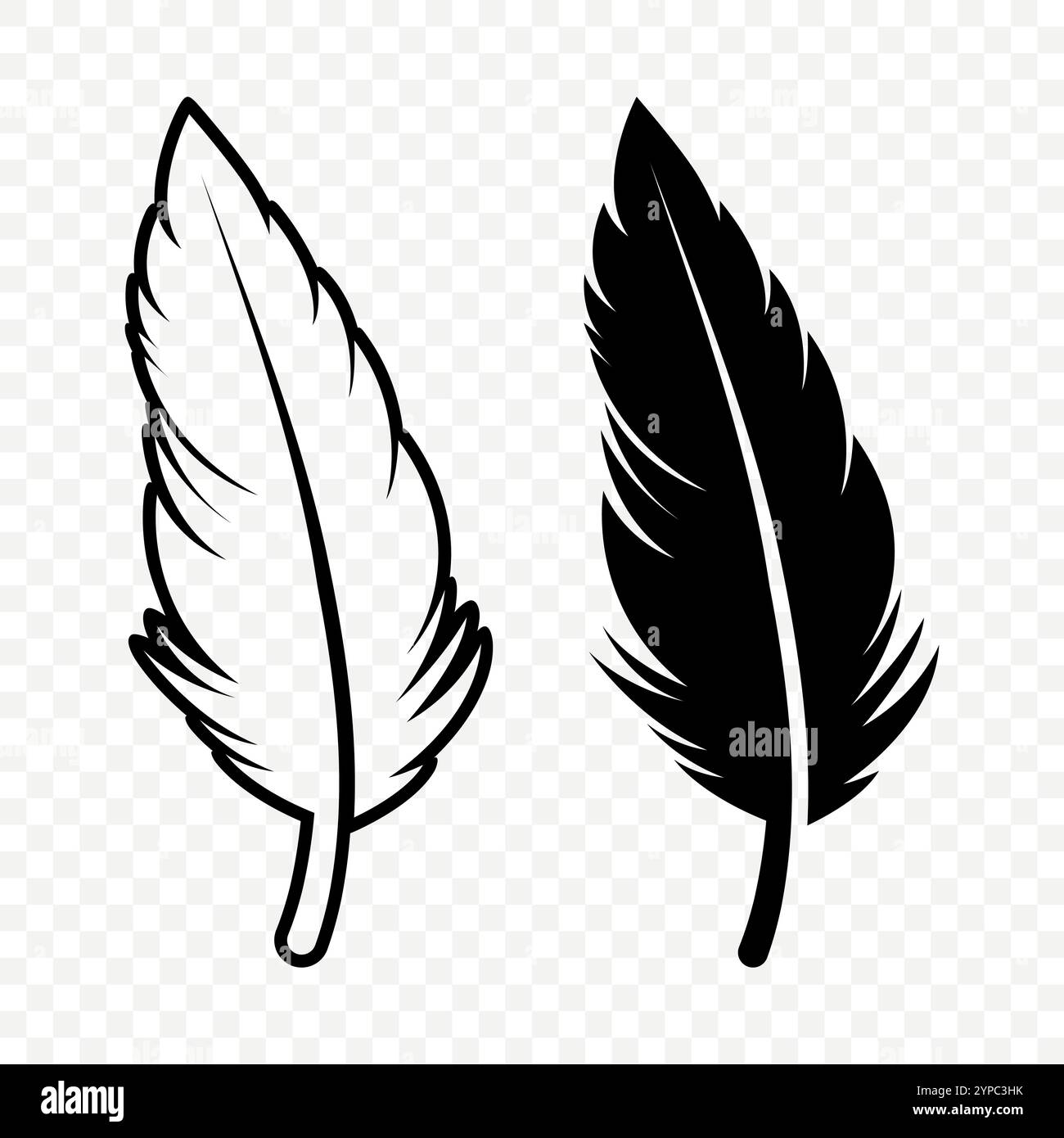 Vector Black and White Fluffy Feather Logo Icons. Silhouette Feather ...