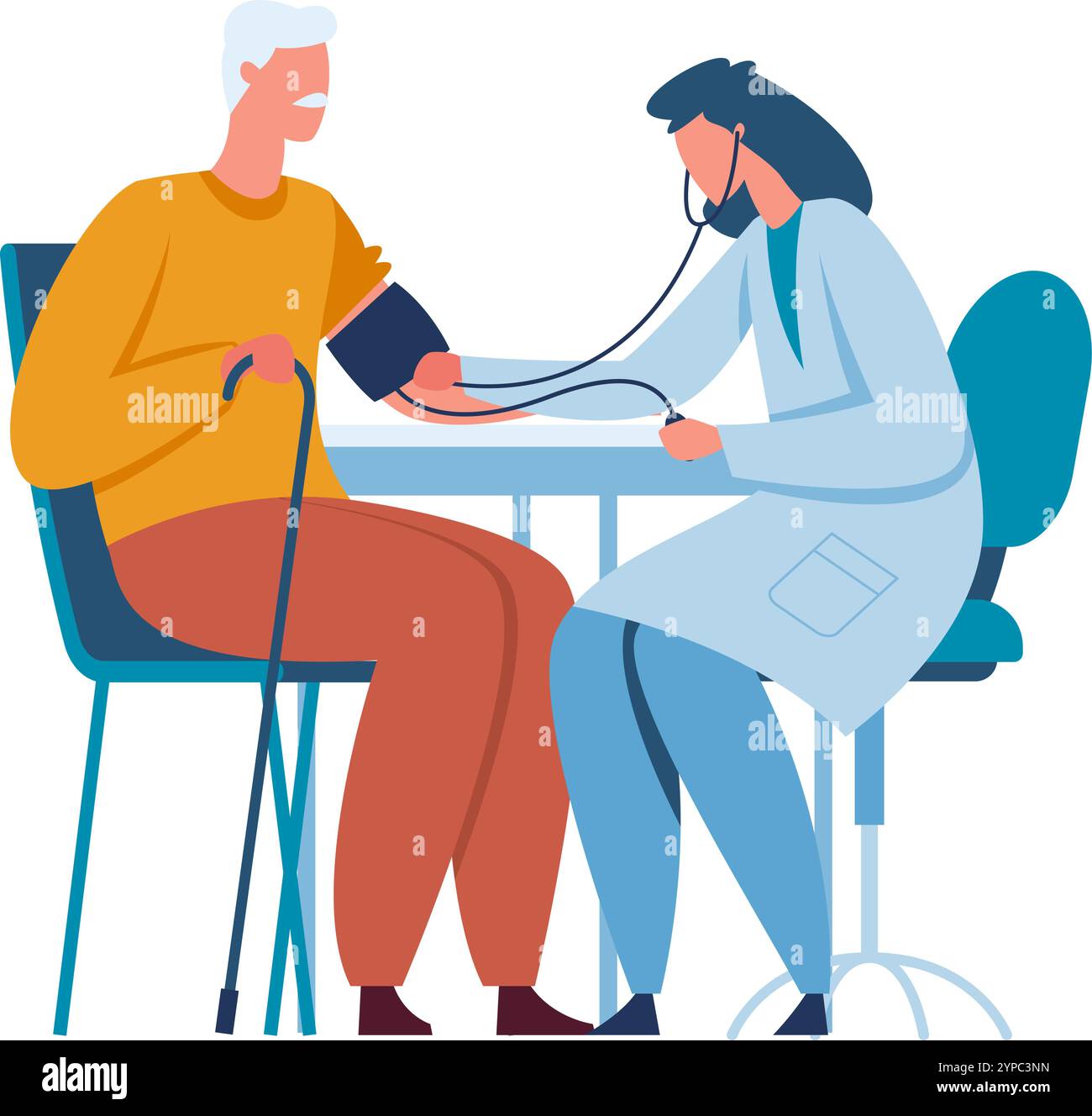 Female doctor using sphygmomanometer and stethoscope, measuring blood ...