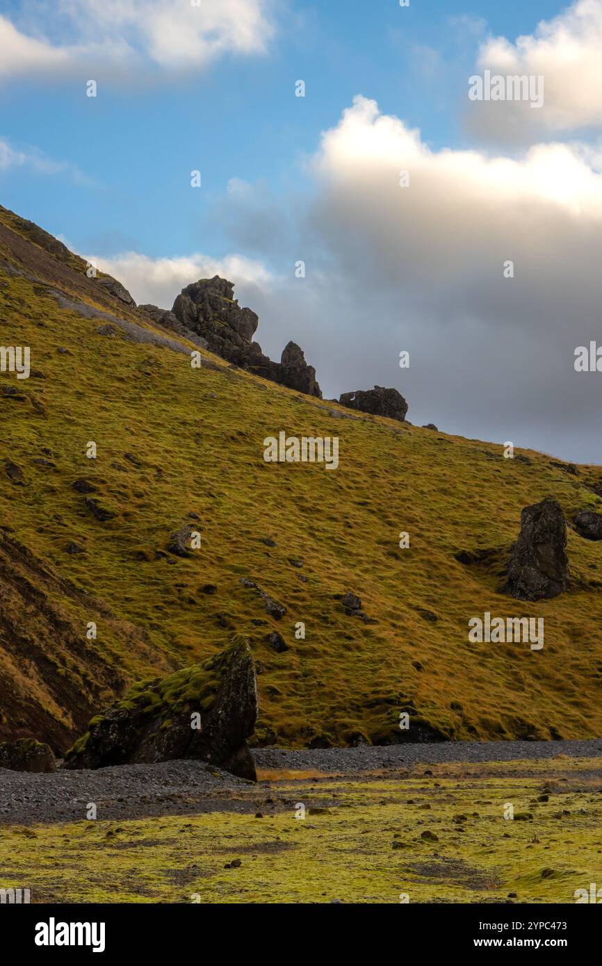 Volcanic rocks and mountains having a velvet surface in the autumn ...