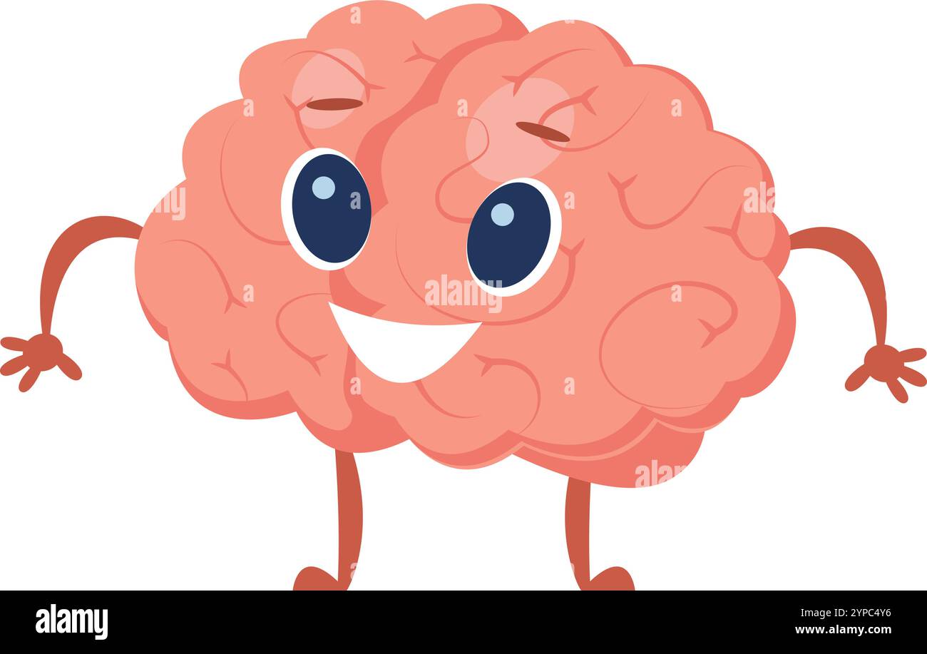 Happy brain character walking, symbolizing intelligence, creativity ...