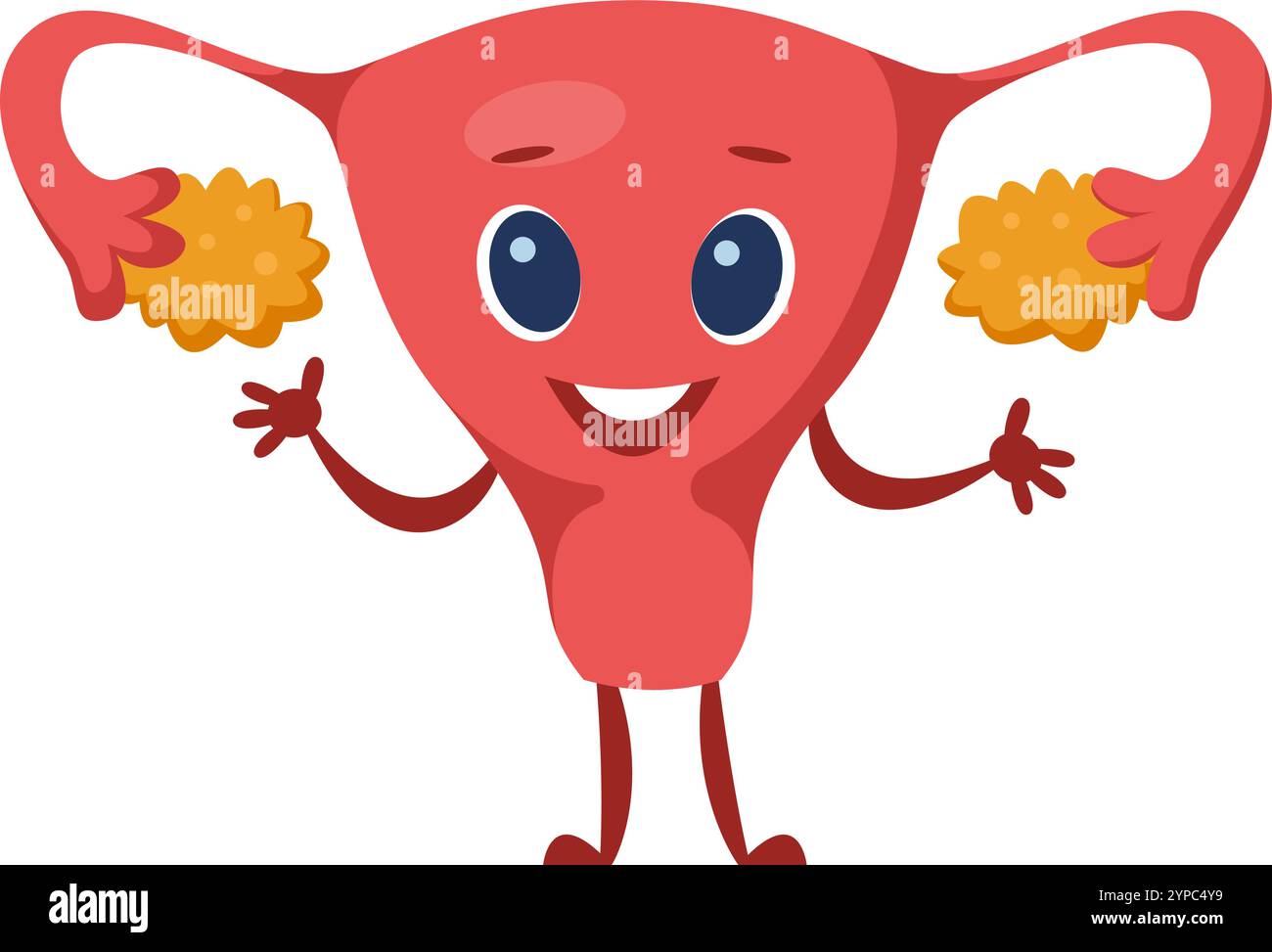 Cartoon illustration of a smiling uterus character holding ovaries ...