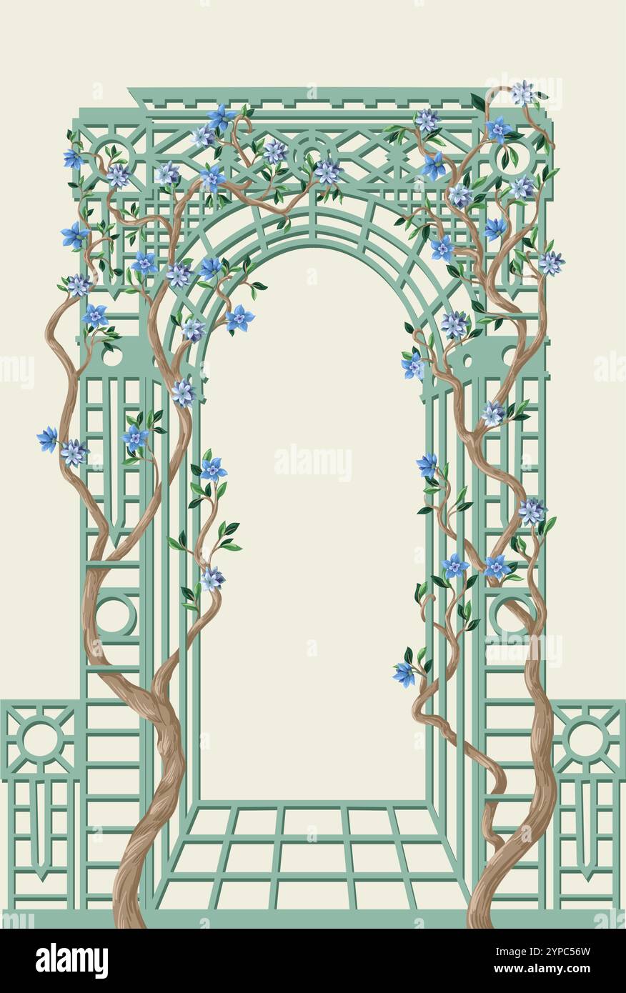 Alcove and trees with flowers in chinoiserie style. Vector Stock Vector ...