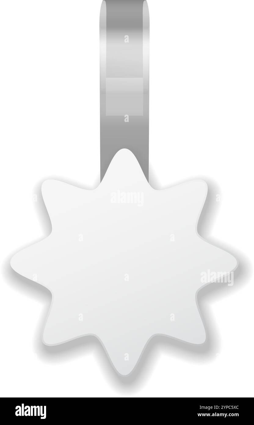 White star shaped price tag or label hanging from a grey ribbon on ...