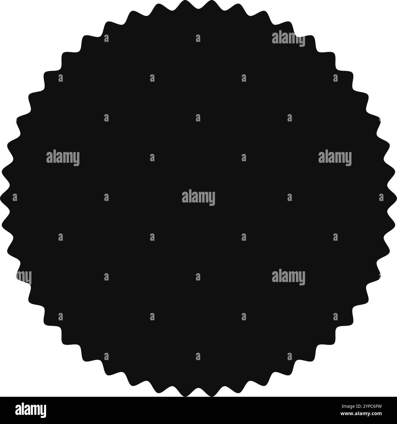 Black round label with spiky edges provides a visual representation of ...