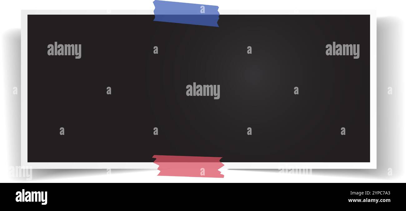 Blank instant photo frame is being attached with two pieces of adhesive ...