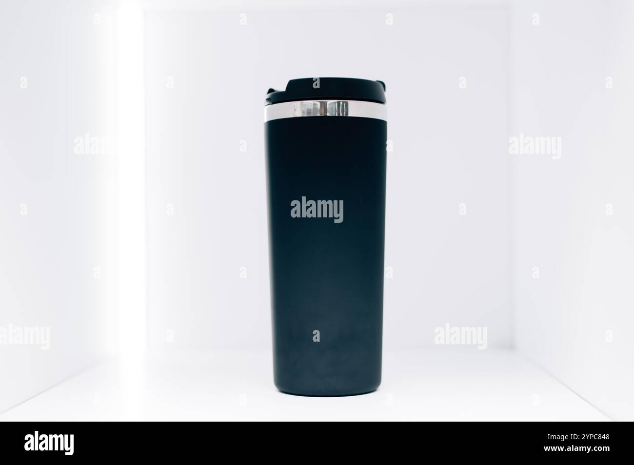 black thermos mug on white background. High quality photo Stock Photo ...