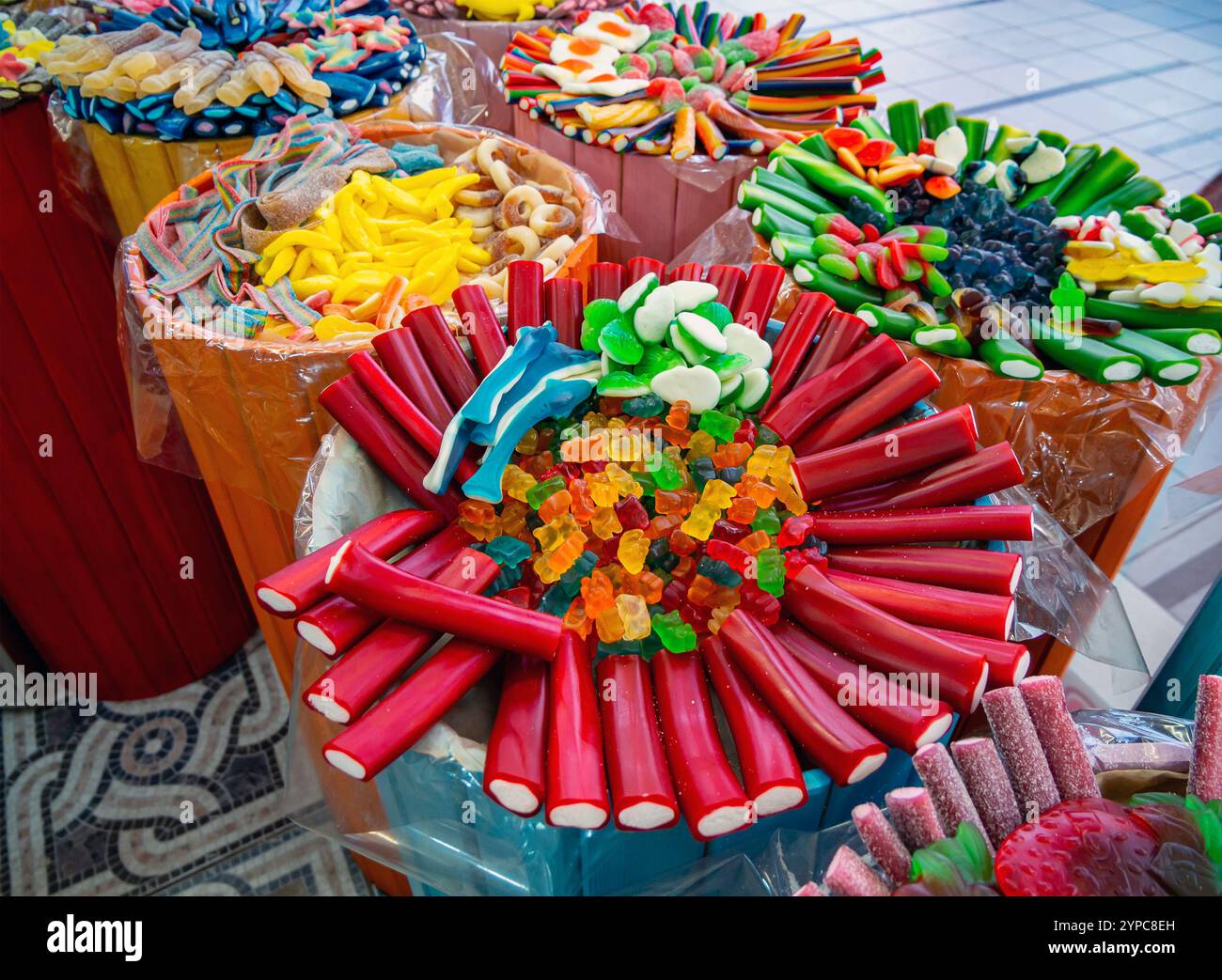 Sale of different types of chewing marmalade Stock Photo - Alamy