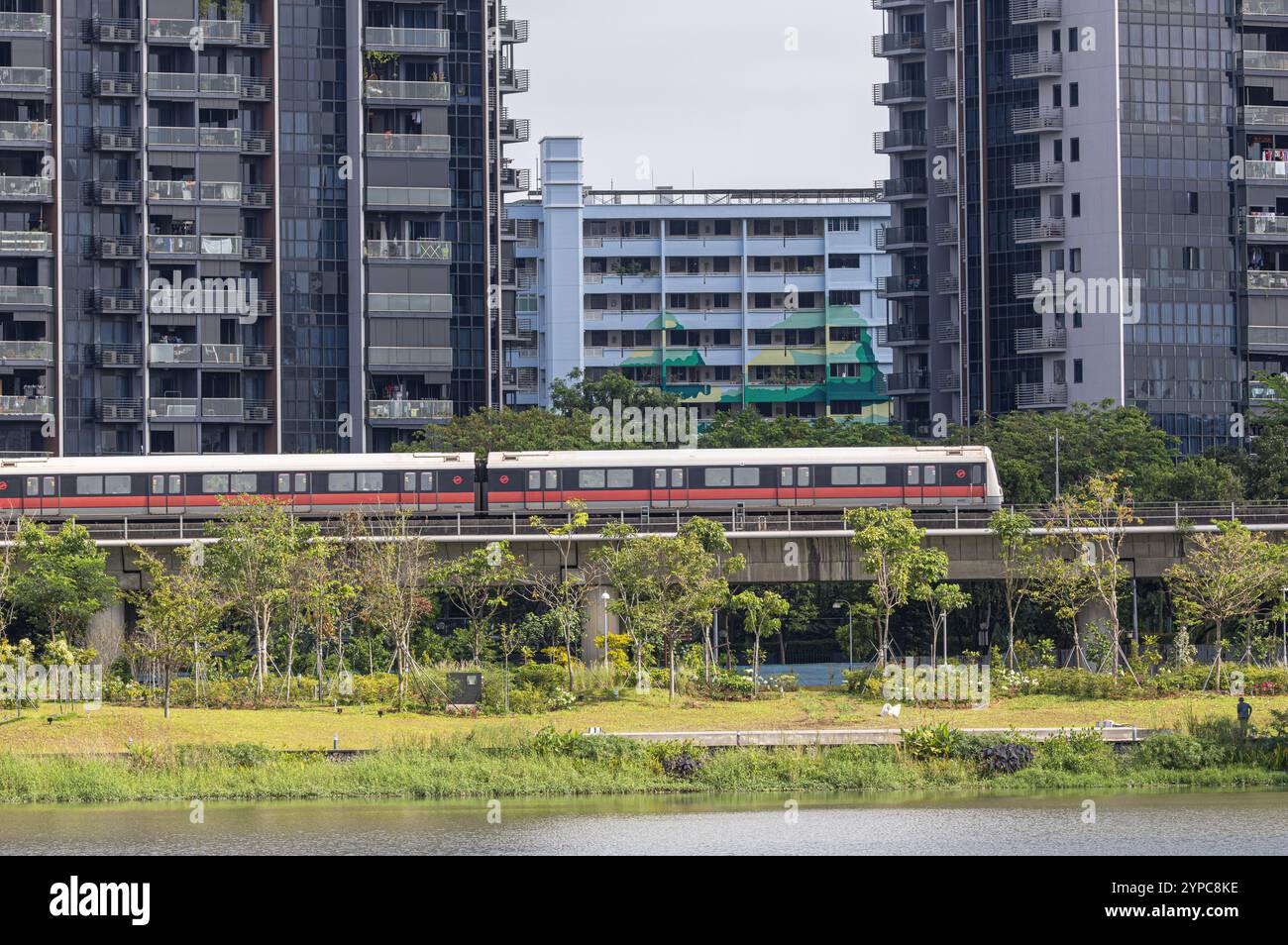 Train approaching Lakeside MRT Station, Jurong West, Singapore Stock ...