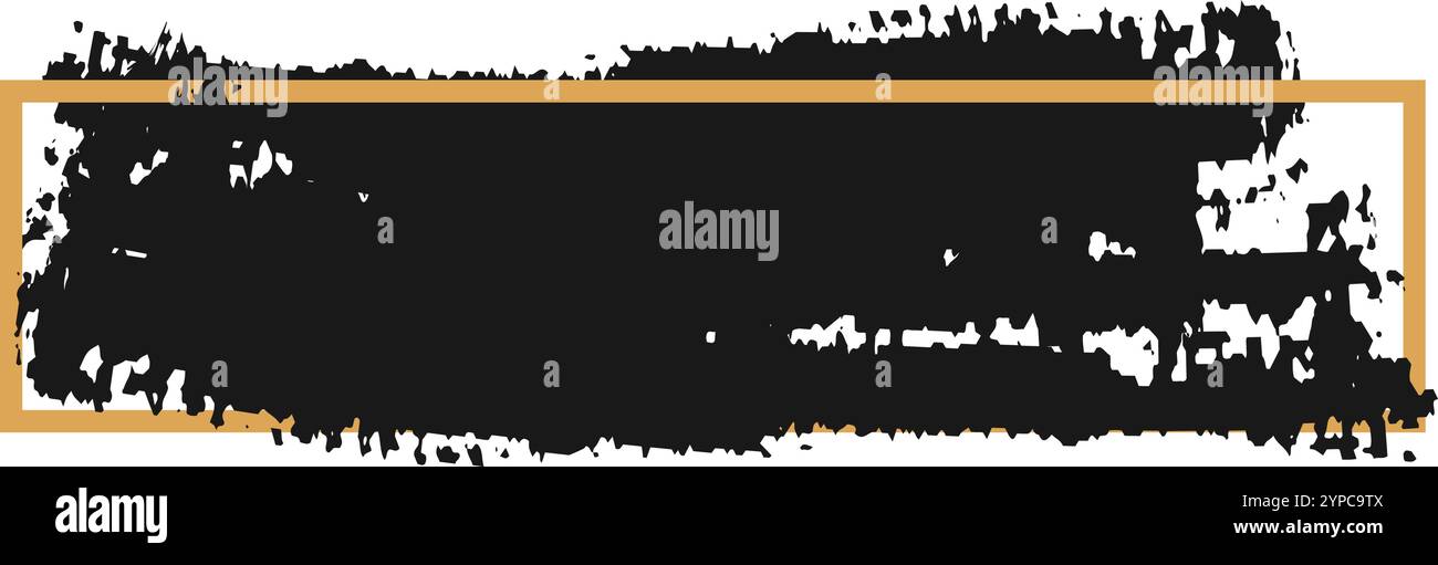 Wide black brush stroke with a gold rectangular border creates a ...