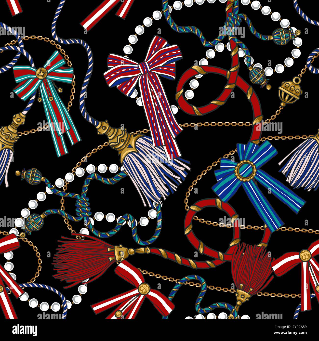 Seamless pattern with bows, pearls and ropes. Vector Stock Vector Image ...