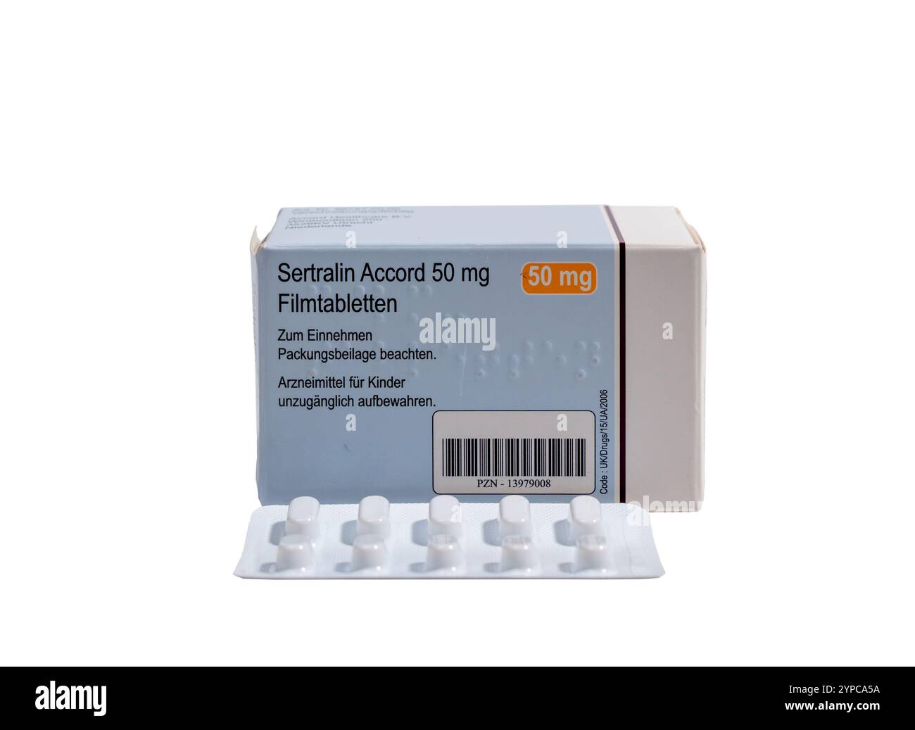 Germany Berlin November 29, 2024. Box of Sertralin Accort 50 mg tablets ...