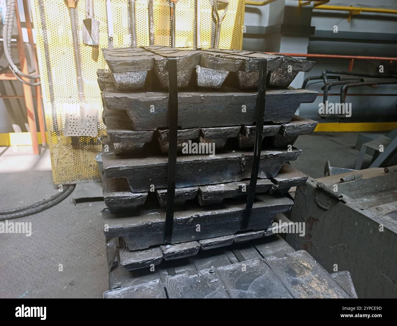 Lead production. Lead ingots. Recycling of batteries Stock Photo - Alamy