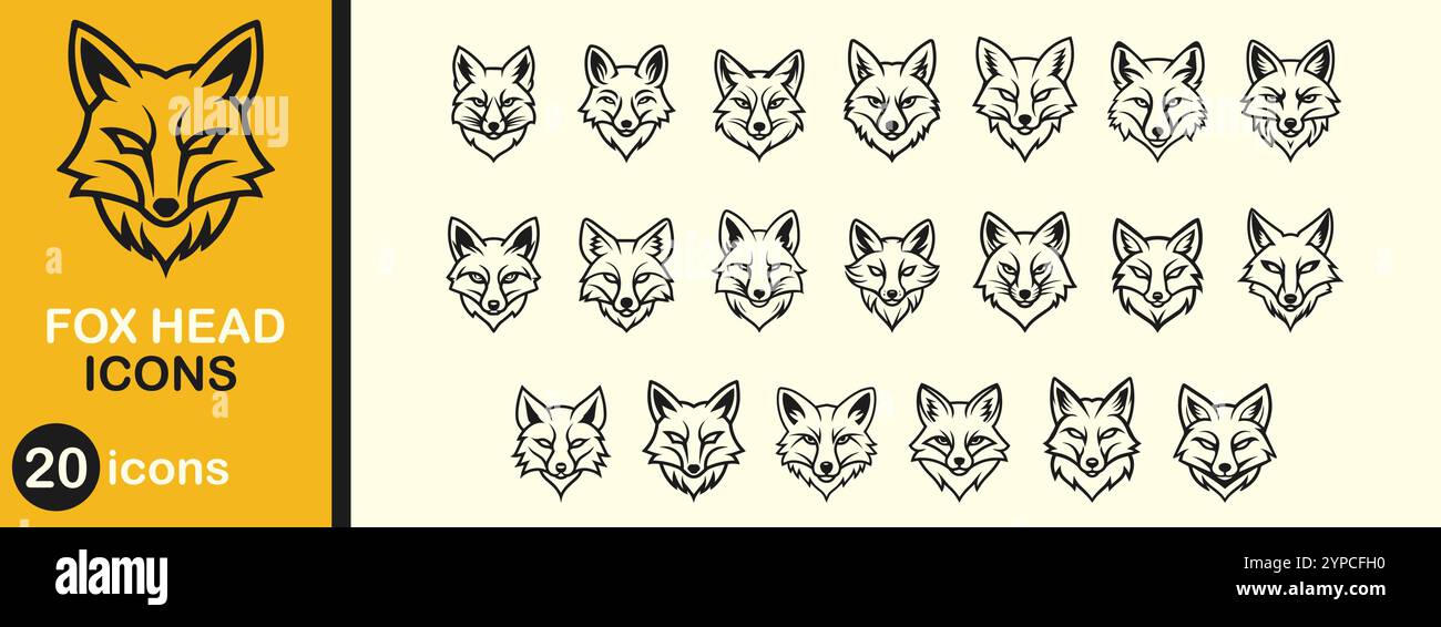 Fox head icon set. Creative drawing emblem cute vector illustration ...