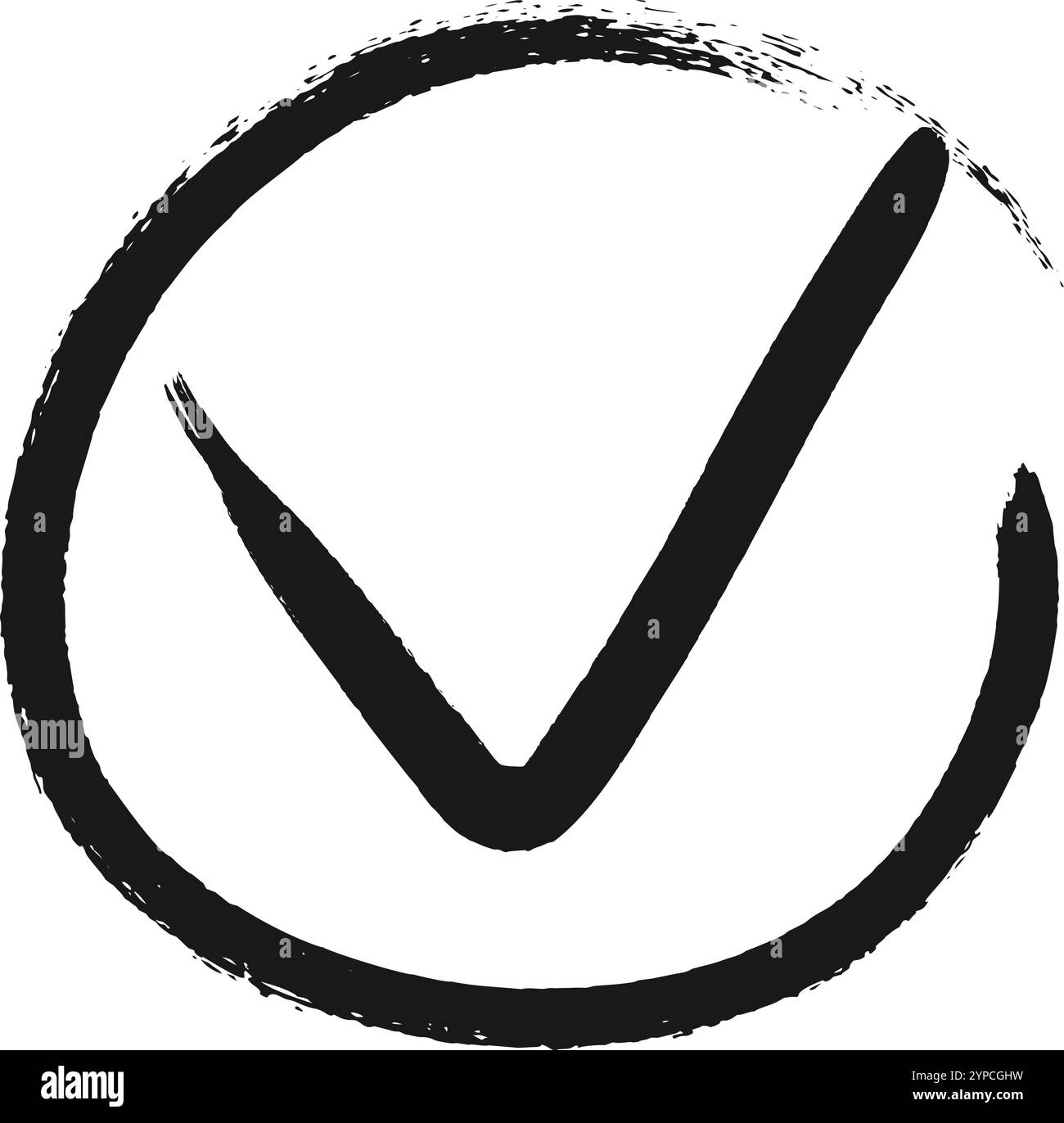 Hand drawn check mark in a circle symbolizes approval and success, conveying correctness and ...