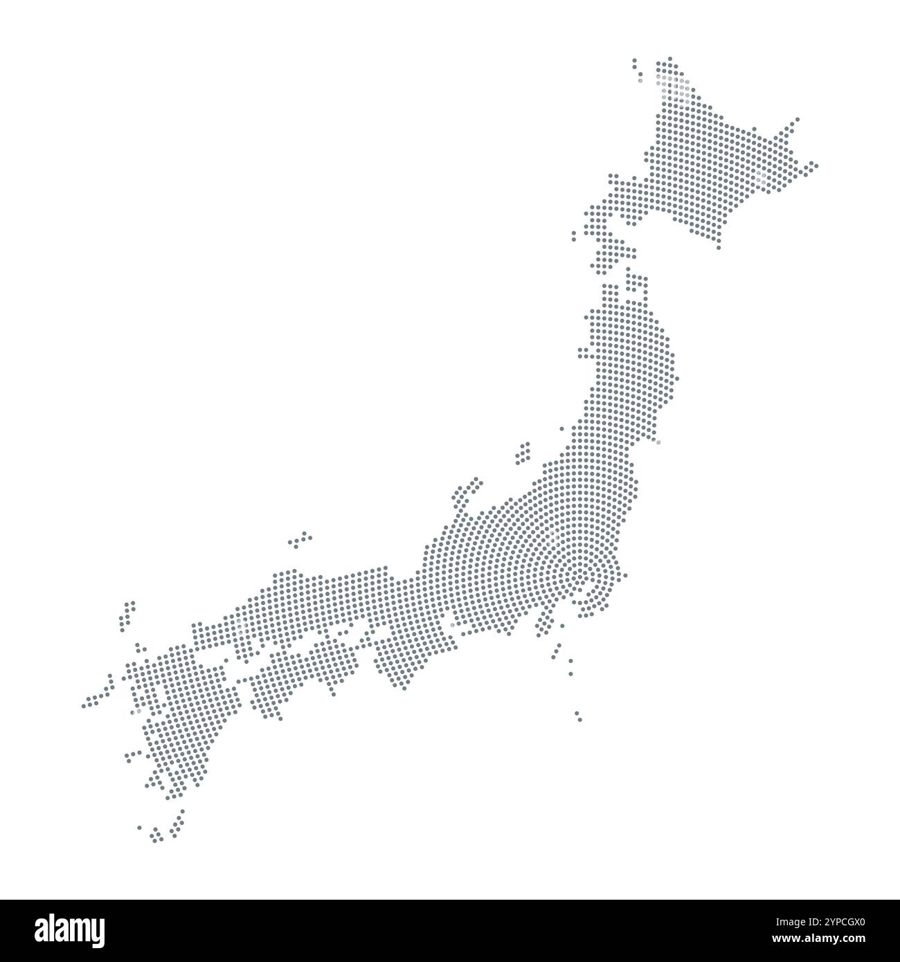 Japan silhouette generated from radially distributed gray dots ...