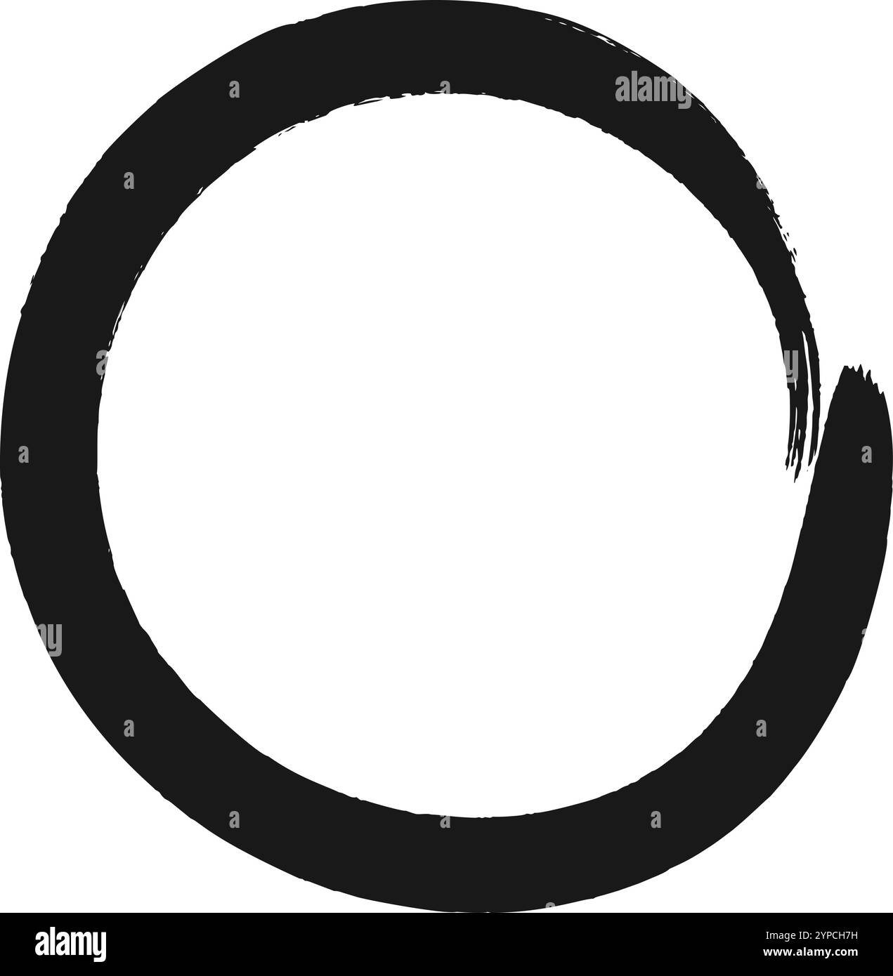 Hand drawn black circle painted with a brush represents a symbol of zen ...