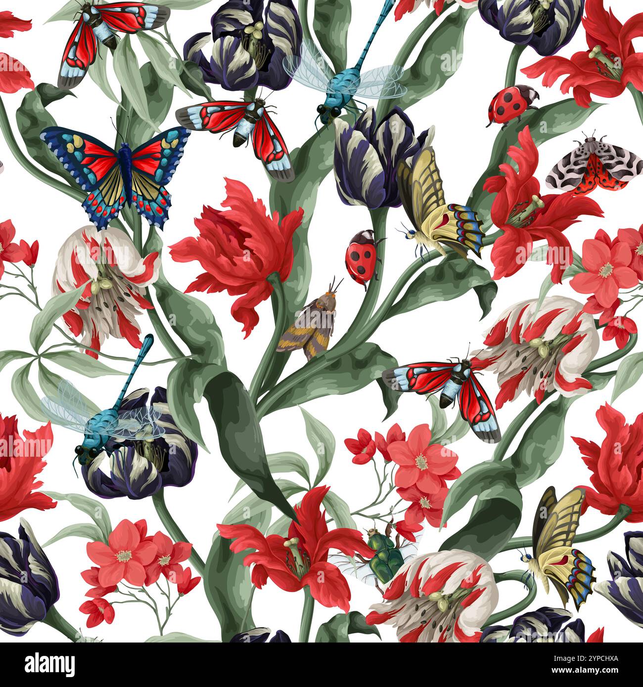Seamless pattern with different insects and flowers. Vector Stock ...