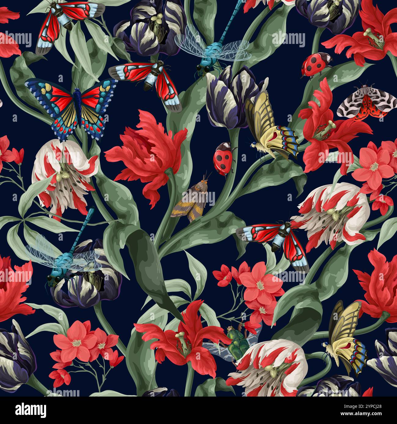 Seamless pattern with different insects and flowers. Vector Stock ...