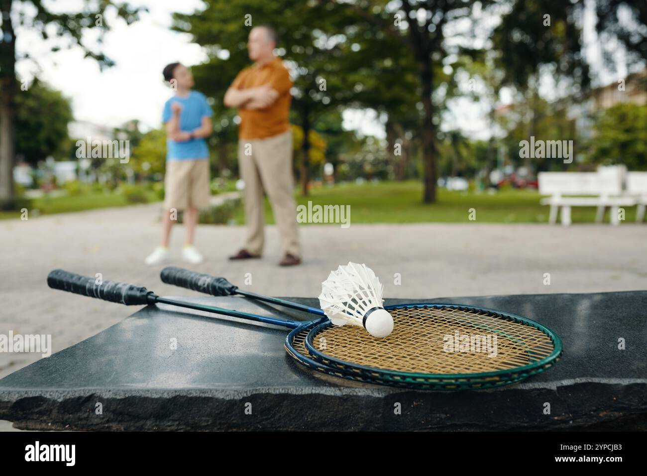 Family Playing Badminton Together Outdoors Stock Photo - Alamy