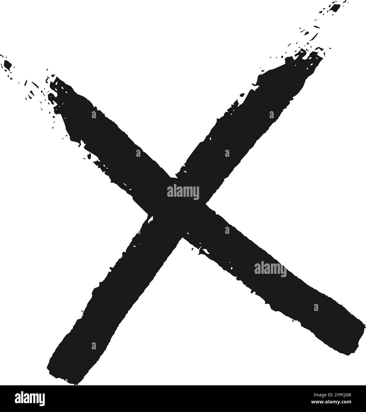 Two rough black brushstrokes are crossing each other creating a large x ...