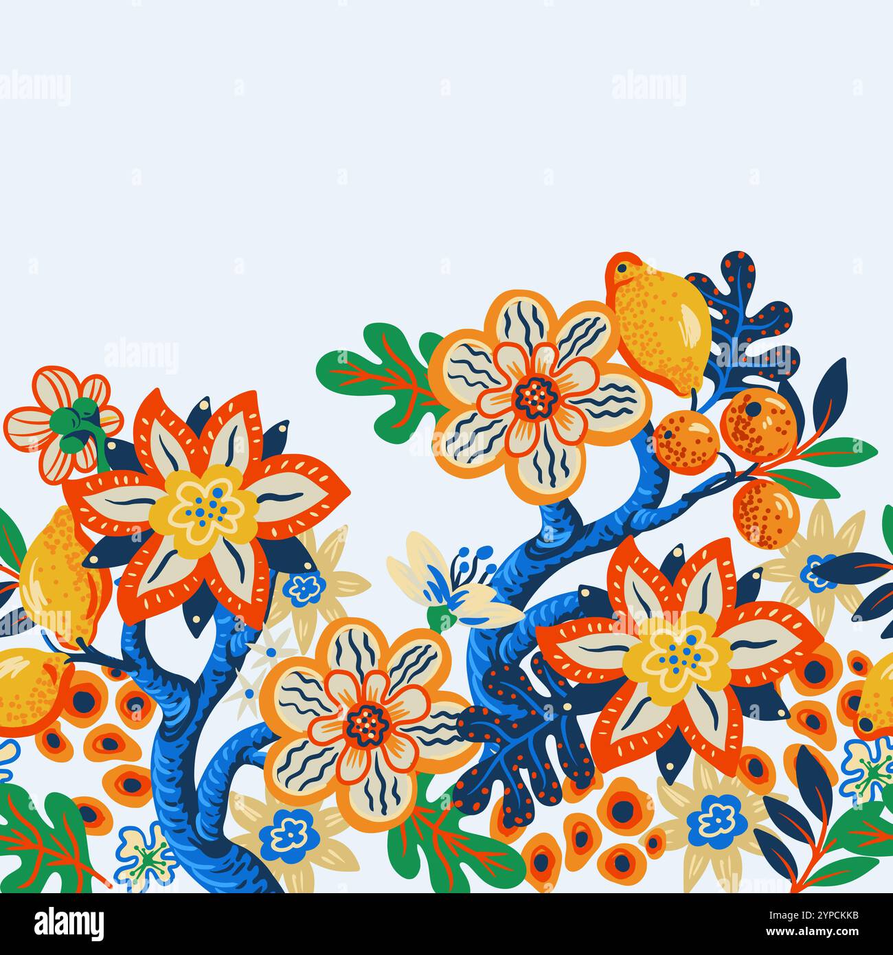 Border with vivid simple flowers and lemons. Vector Stock Vector Image ...
