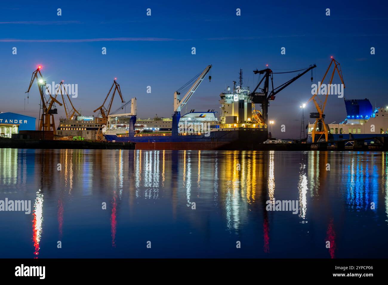 Night view of El Astillero dockyard. Cantabria, Spain Stock Photo - Alamy
