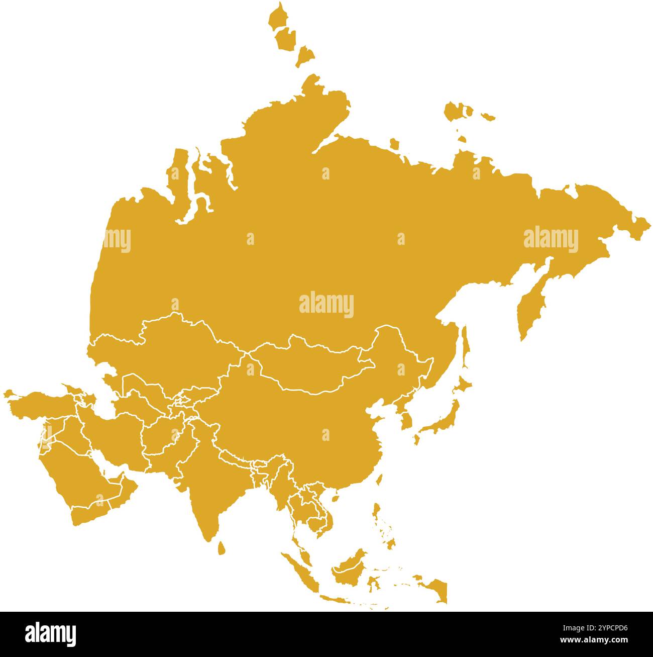 Asia MAP in Yellow, Country Border, Asia Map, Border line of Asia ...