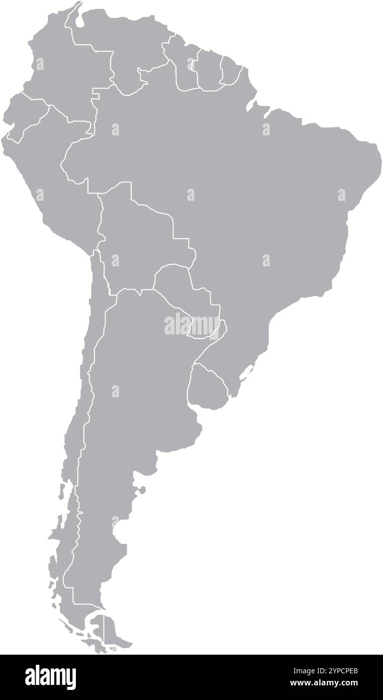 South America Grey MAP in Blue, Country Border, South America Grey Map ...