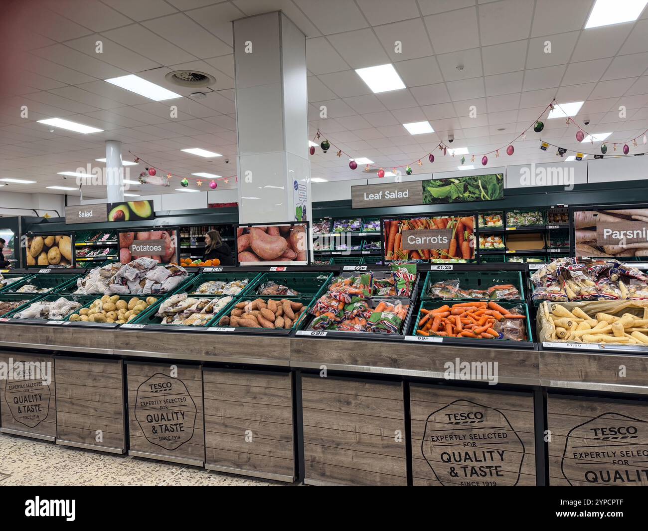 Vegetable section at Tesco''s supermarket, a market stall type of ...