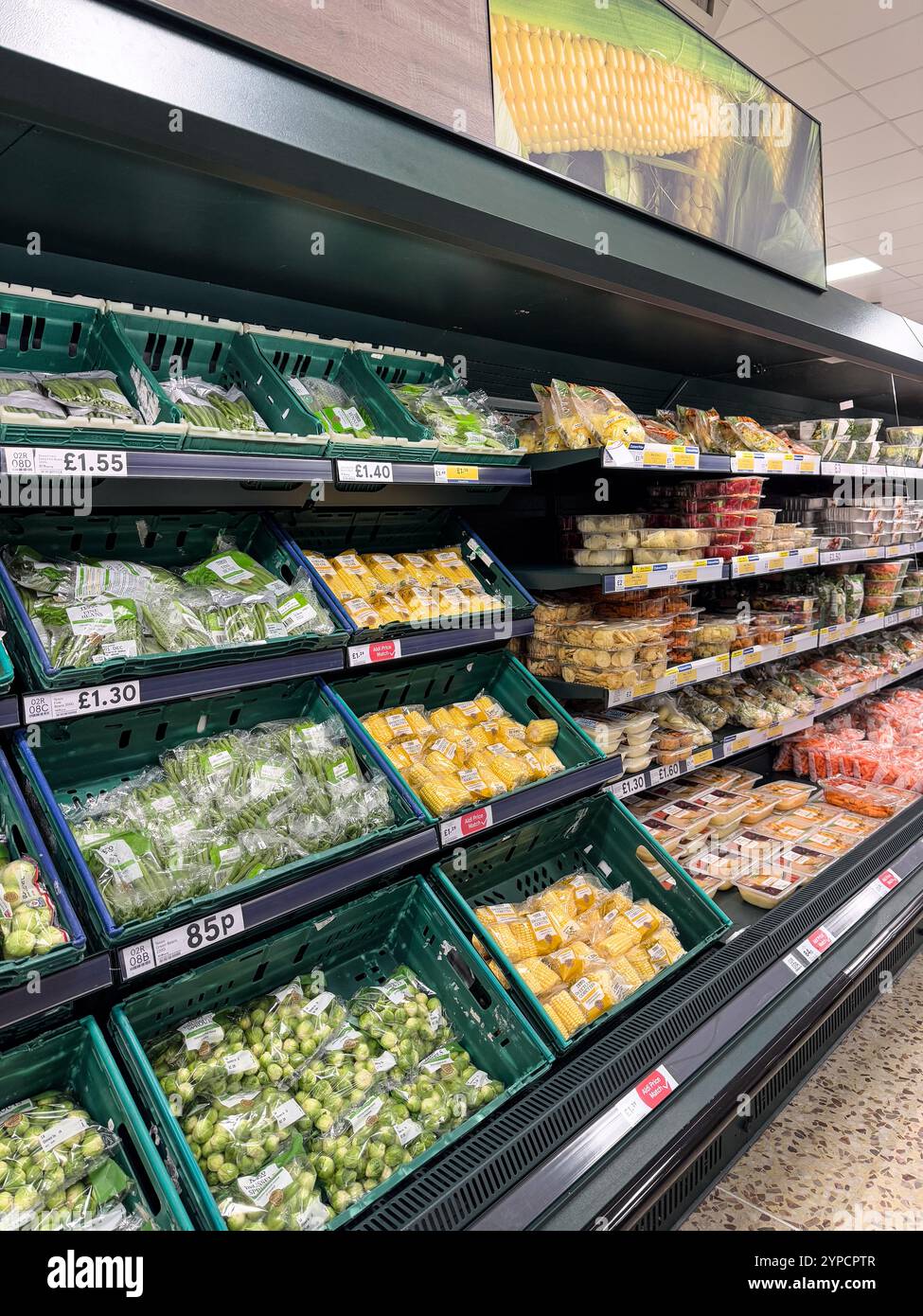 Vegetable section at Tesco''s supermarket, a market stall type of ...