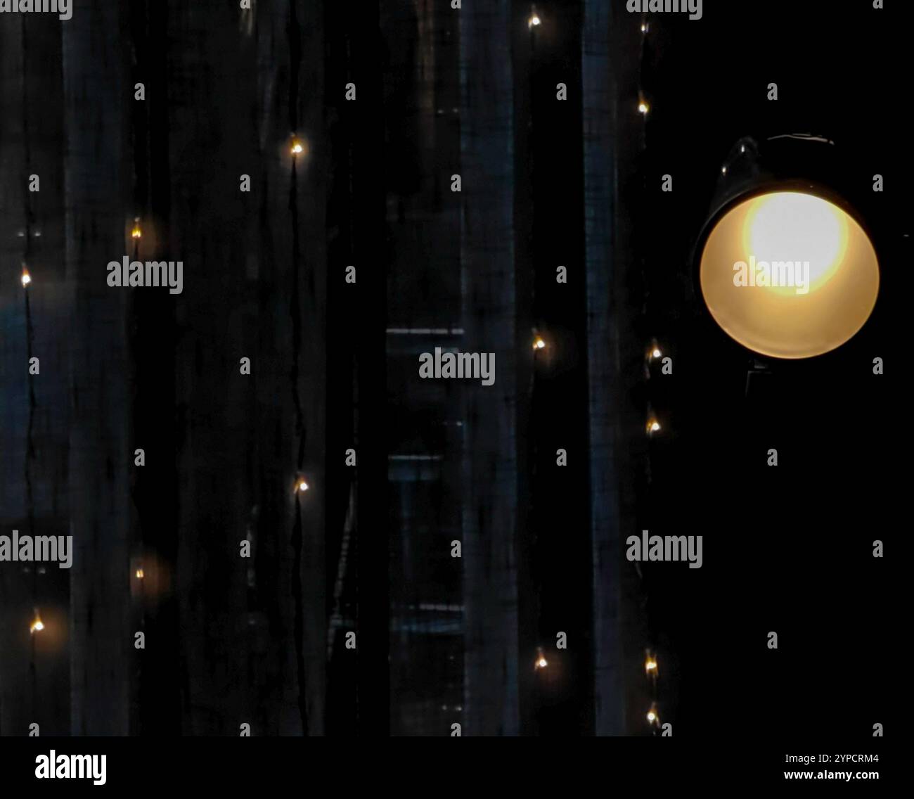 Luminous Contrast: Round Bulb and Tiny Lights in Bar Interior Stock Photo - Alamy