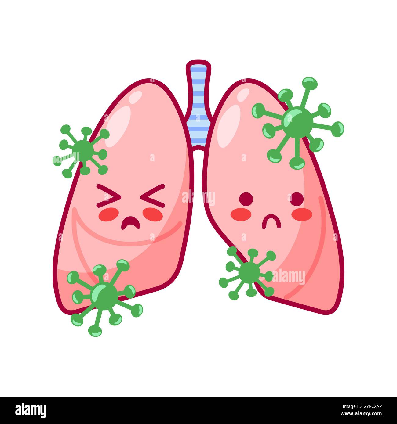 Lungs and viruses. Cute characters in kawaii style. Diseased organ ...