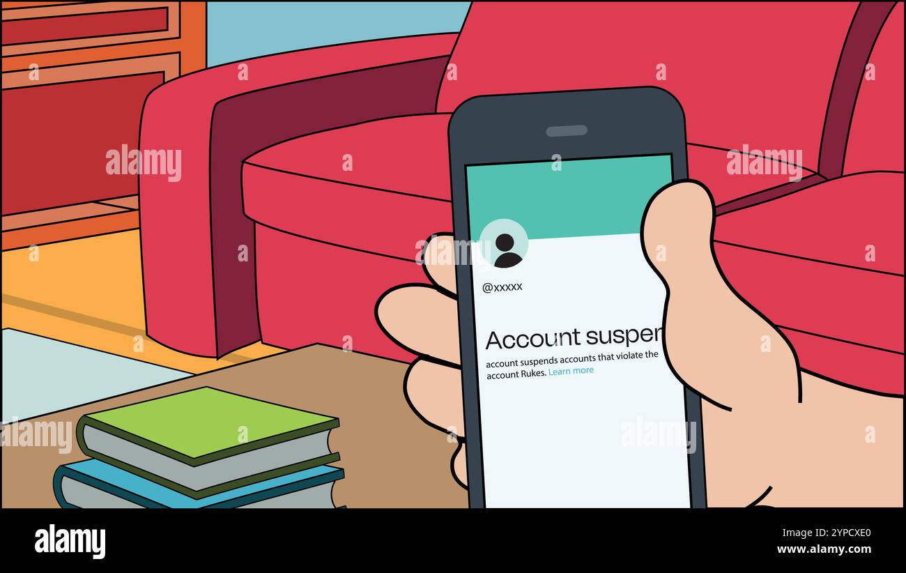 Hand holding smartphone and finger touch on screen on room background ...