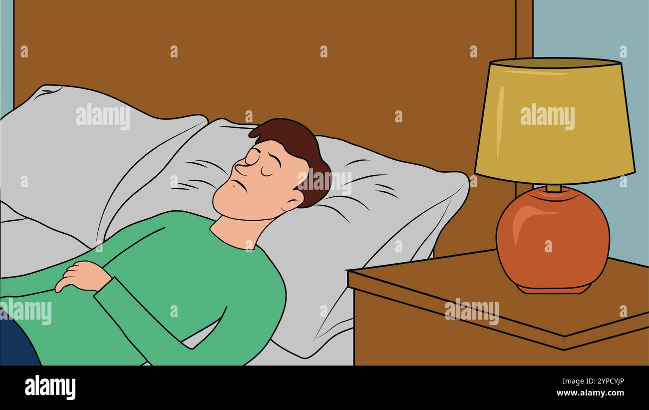Man is sleeping on the bed vector illustration, Flat bedroom illustration Stock Vector Image ...