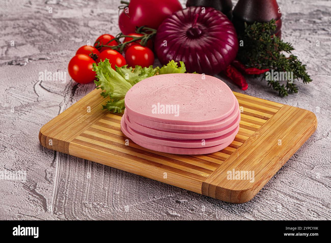 Boiled pork sliced sausage stack for breakfast Stock Photo - Alamy