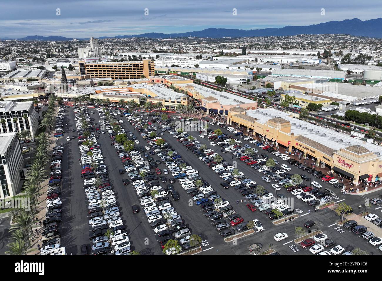 An aerial view of the Citadel Outlets parking lot on Black Friday ...