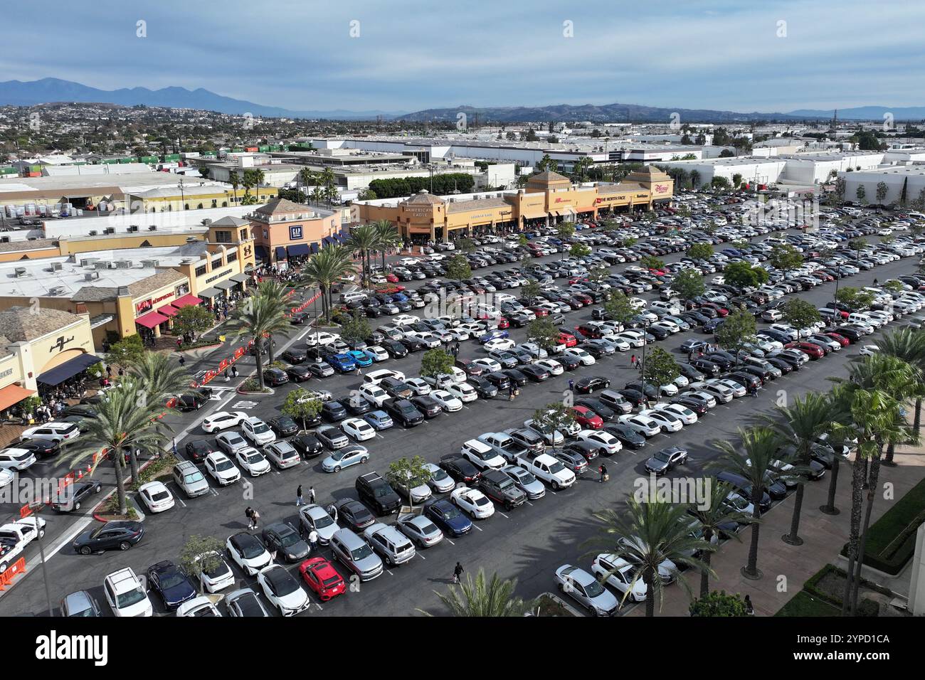 An aerial view of the Citadel Outlets parking lot on Black Friday ...