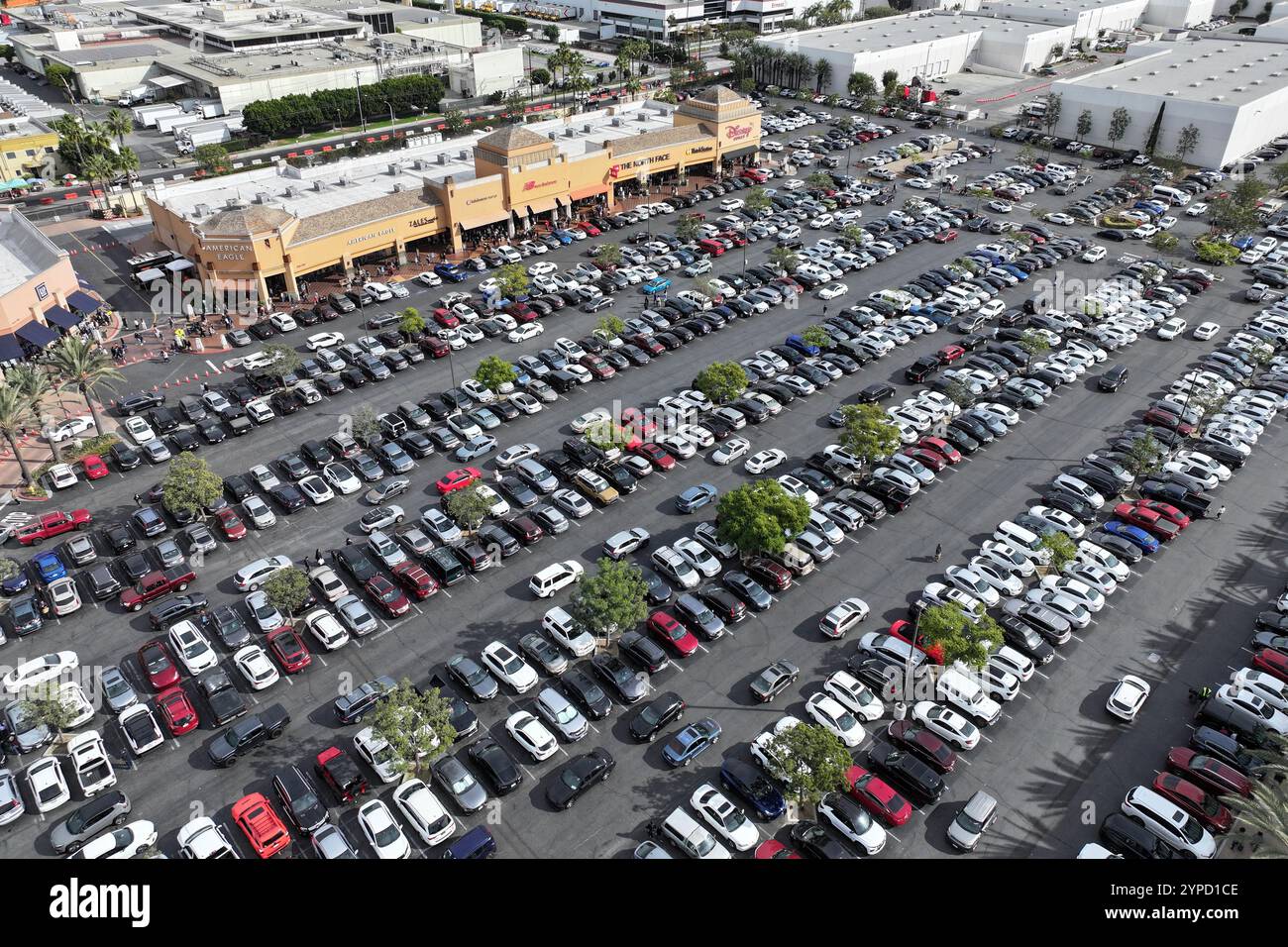 An aerial view of the Citadel Outlets parking lot on Black Friday ...