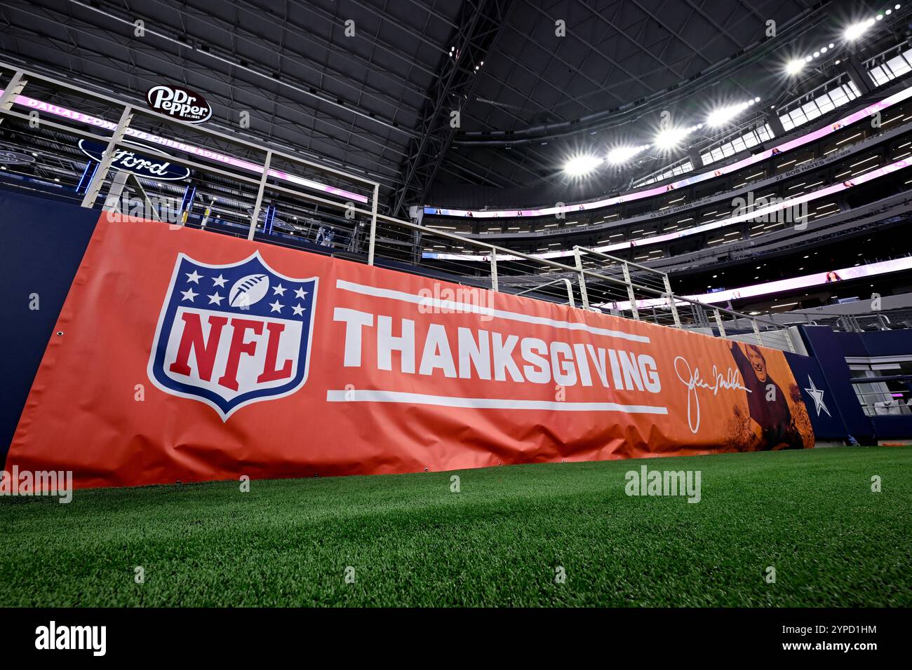 The NFL Thanksgiving and John Madden banner as seen on display before ...