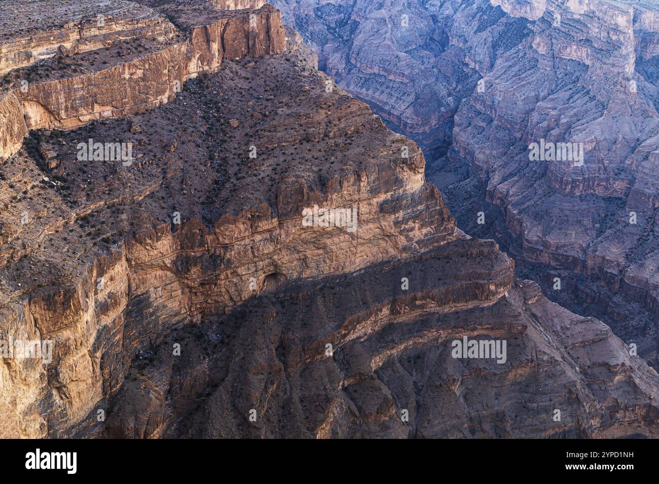 View from the Al Hayl mountain plateau into the rugged Wadi Nakhar of ...