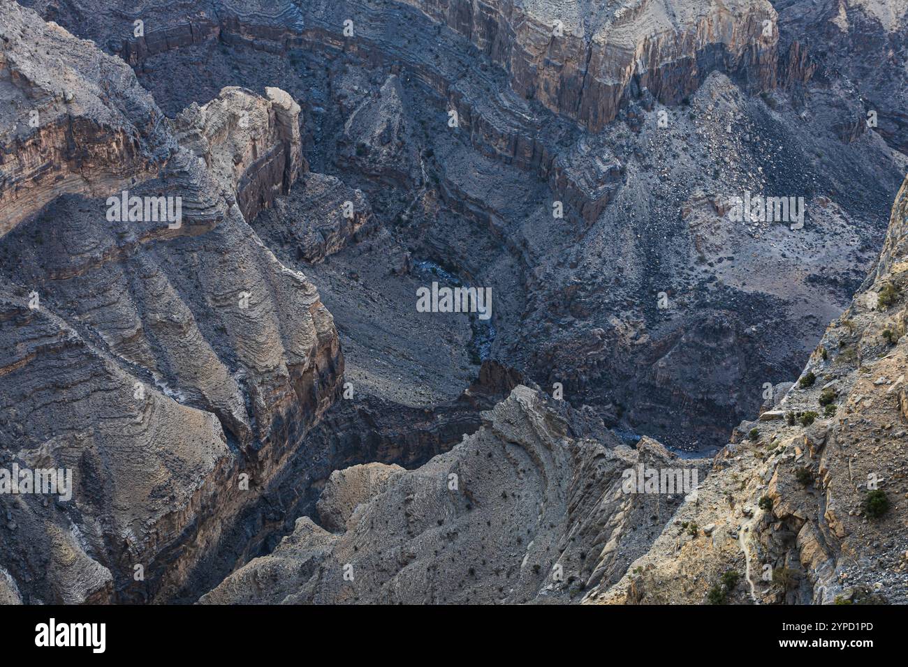 View from the Al Hayl mountain plateau into the rugged Wadi Nakhar of ...
